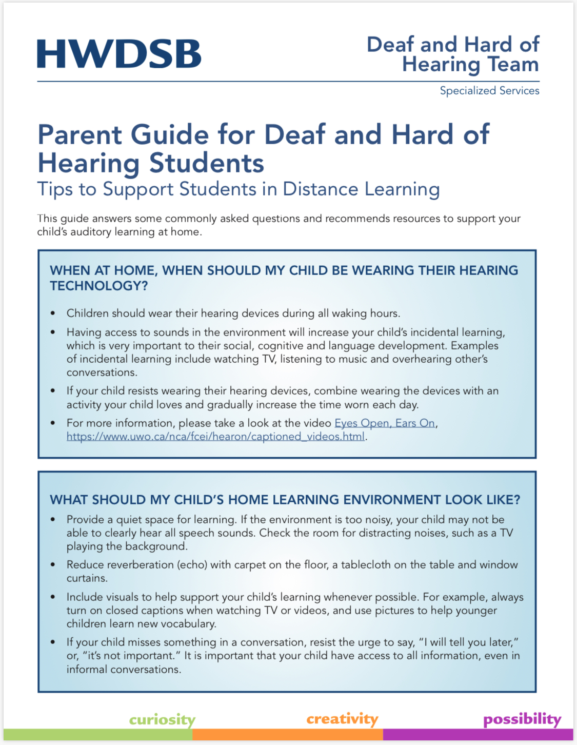 Distance Learning – Deaf and Hard of Hearing Team