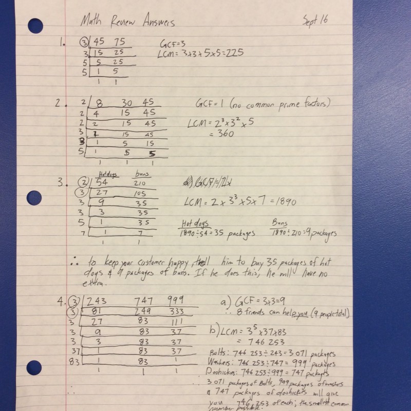 Sept 16 Math Review | Class 8A