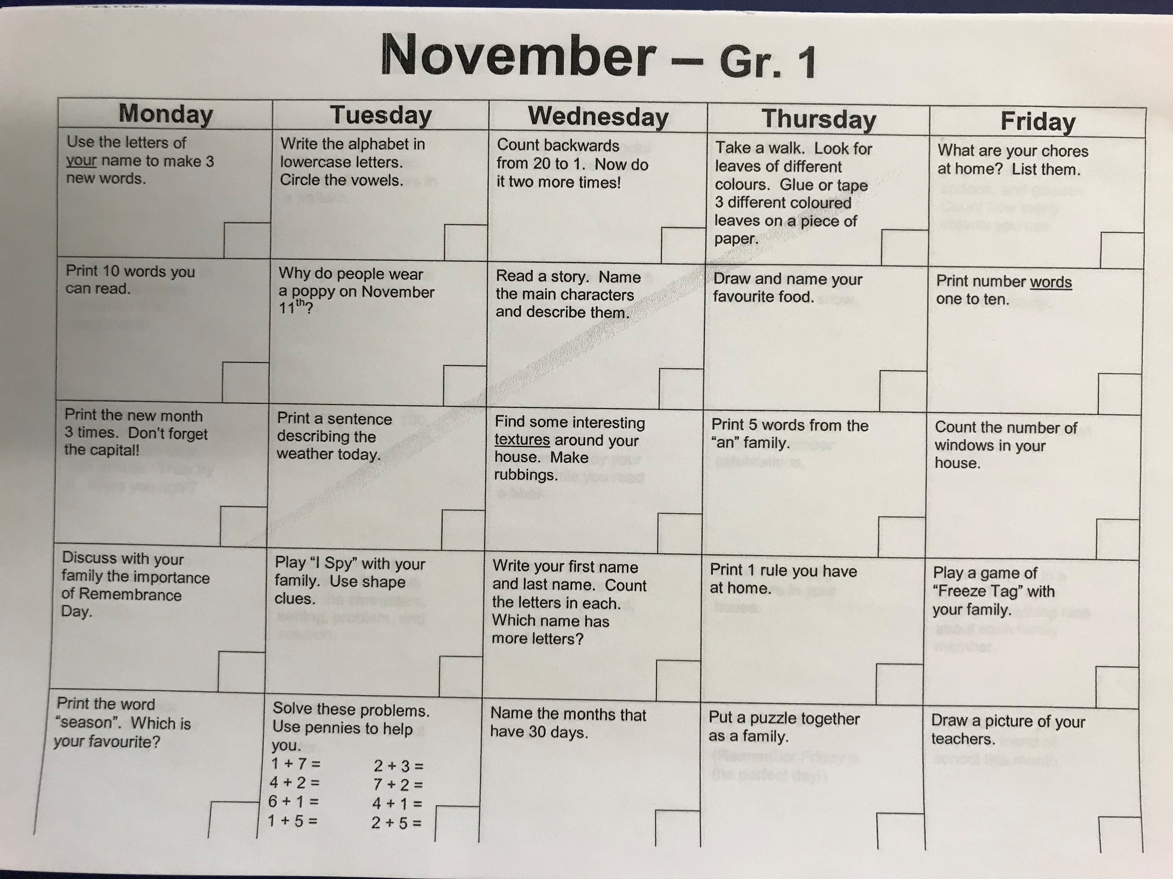Activity Calendars | Welcome to 131