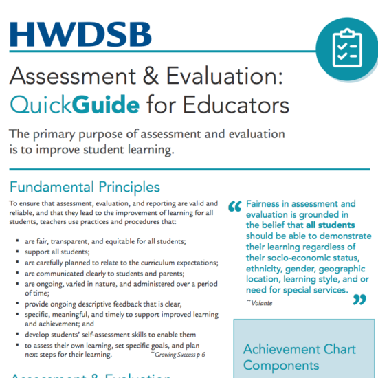 HWDSB Assessment and Evaluation Quick Guide – Learning Services HWDSB