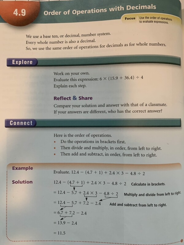 Math: Order of Operations – Steiner Grade 7A Homeroom