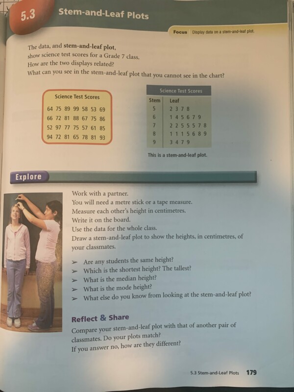 Steiner Grade 7A Homeroom » Math Stem and leaf Plots.