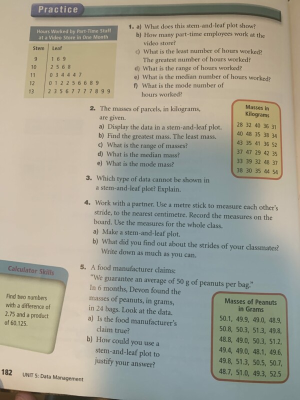 Steiner Grade 7A Homeroom » Math Stem and leaf Plots.