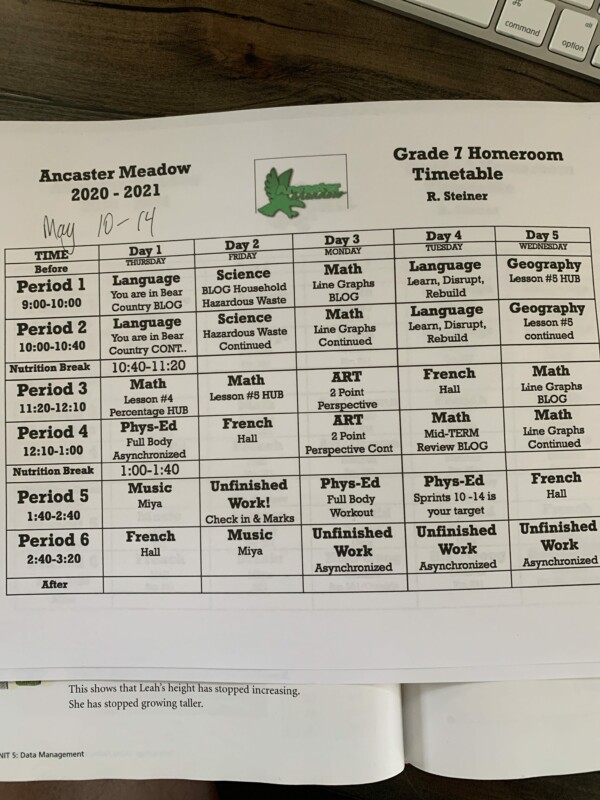 May 10-14th weekly schedule – Steiner Grade 7A Homeroom